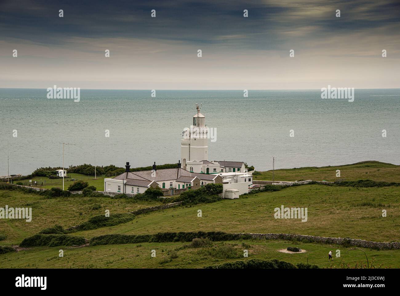 A view, looking down on St Catherine's lighthouse on the Isle of Wight ...