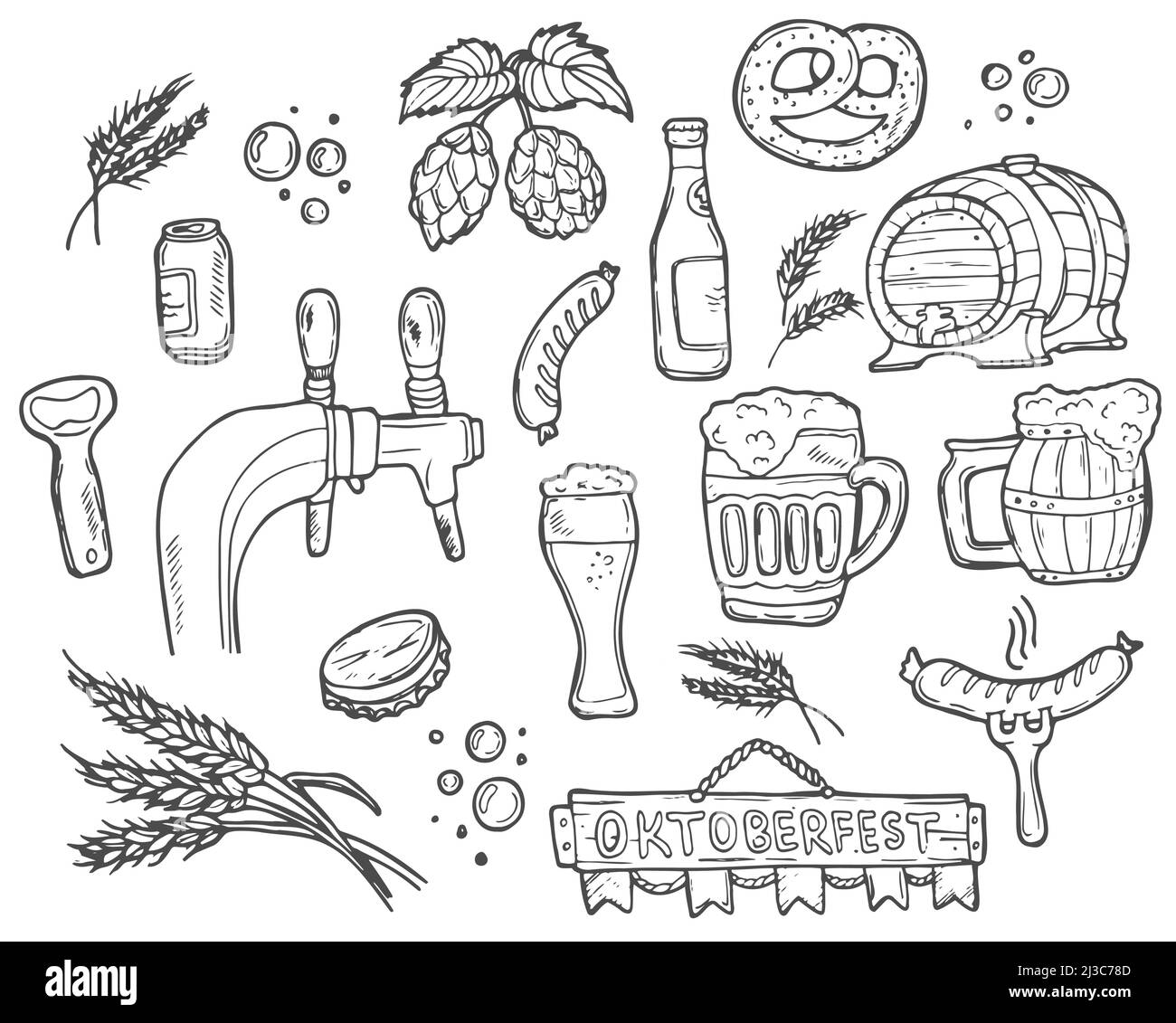 Set of beer and brewery doodles. Hand drawn sketch style. Isolated ...