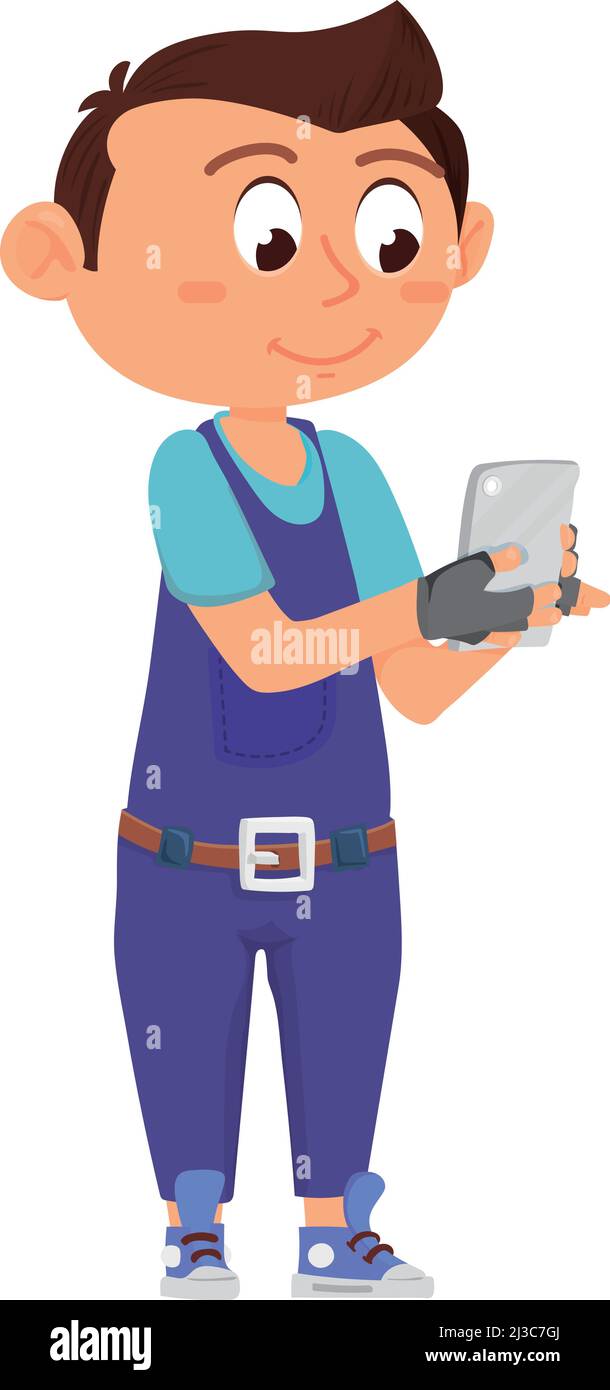 Boy holding smartphone. Smiling kid with gadget Stock Vector Image ...
