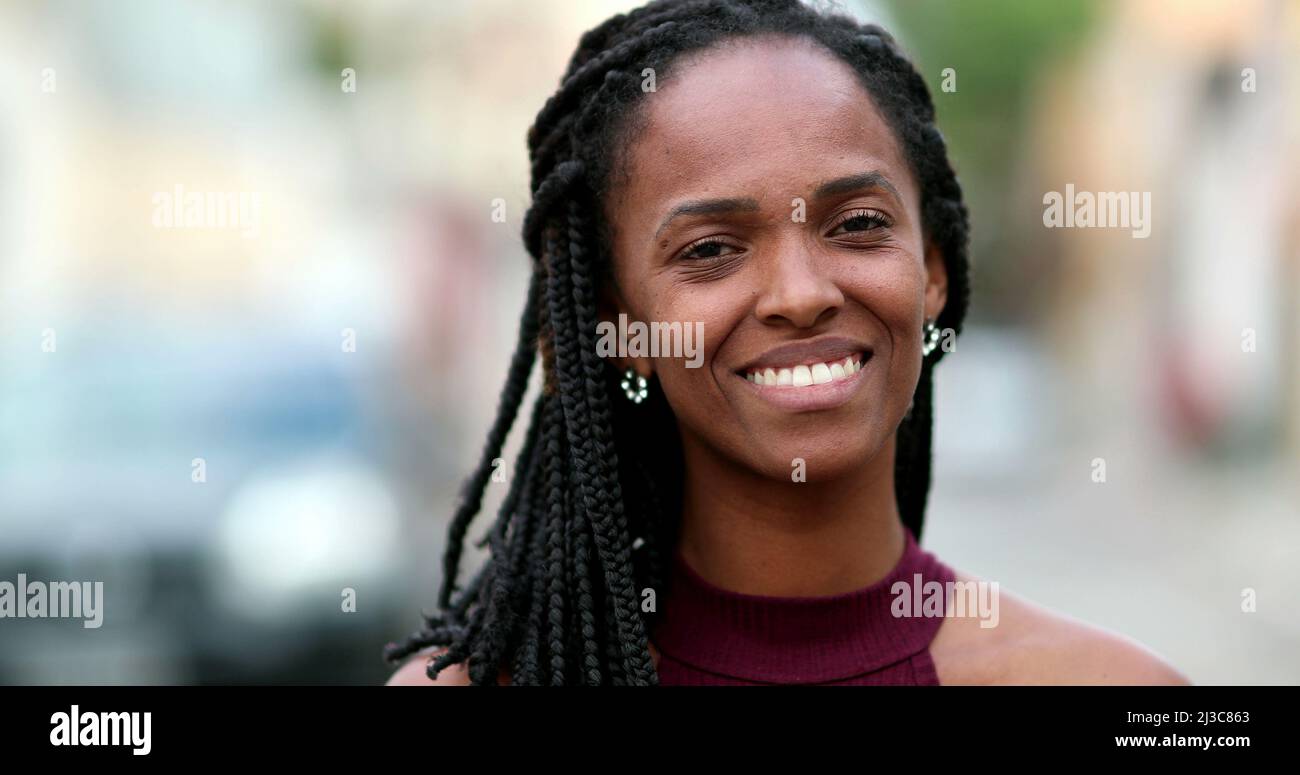 African woman smiling. Portrait black lady smile at camera Stock Photo ...