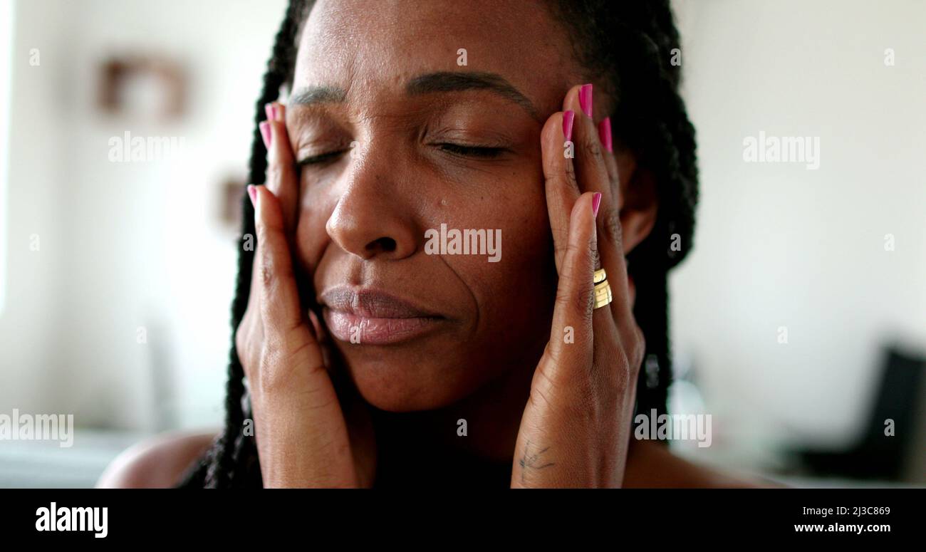 Anxious black African woman, stressed lady portrait face Stock Photo ...
