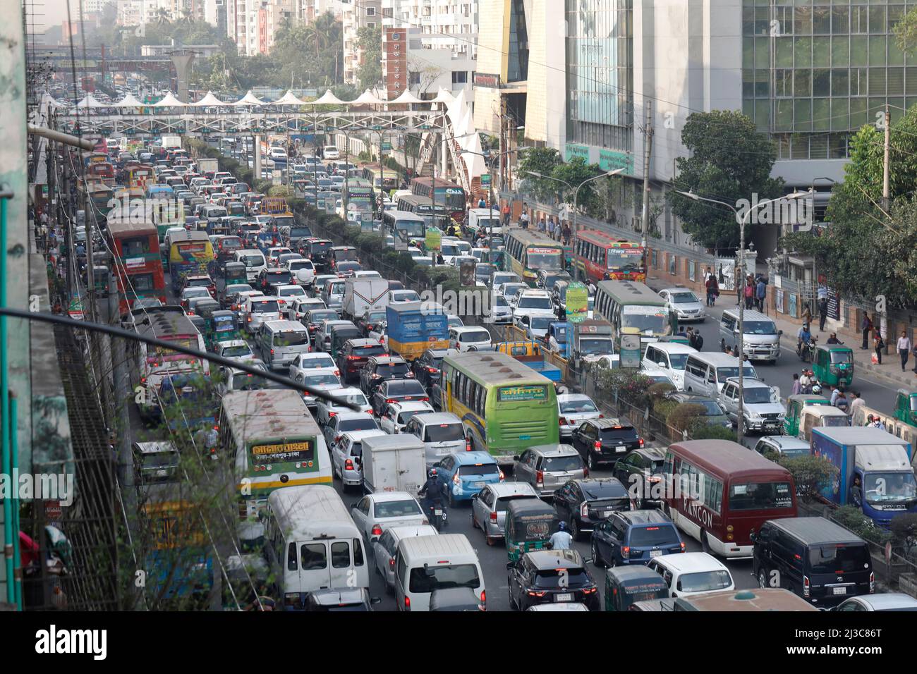 Dhaka, Bangladesh - March 04, 2022: Traffic jam in Banani area of Dhaka. Traffic jam is a ...