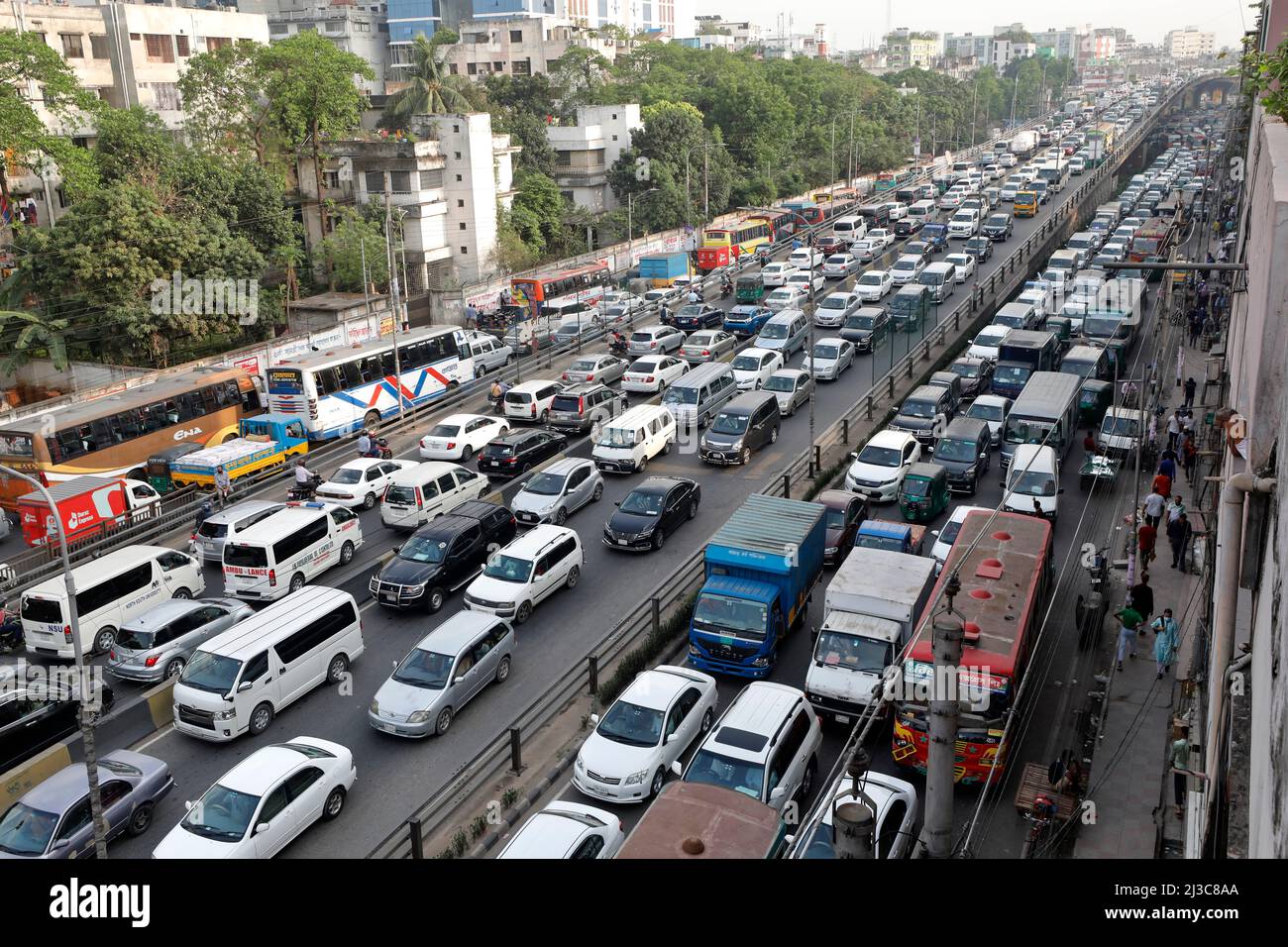 Dhaka, Bangladesh - March 04, 2022: Traffic jam in Banani area of Dhaka. Traffic jam is a ...