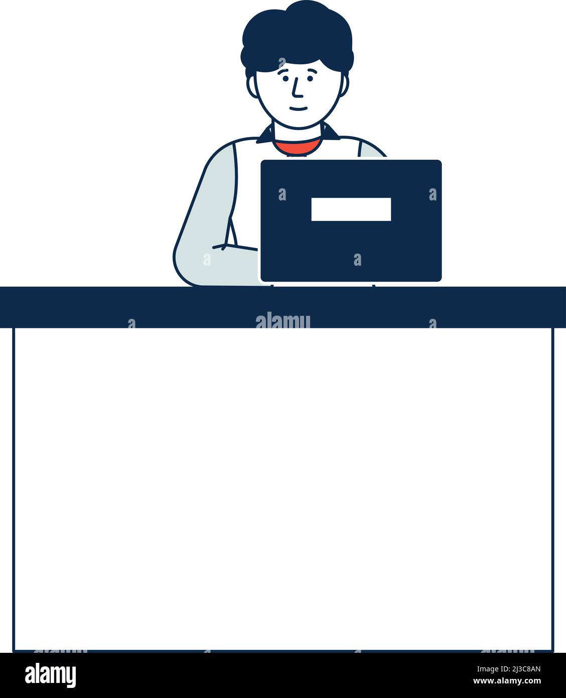 Woman standing at reception desk. Female receptionist workplace Stock ...