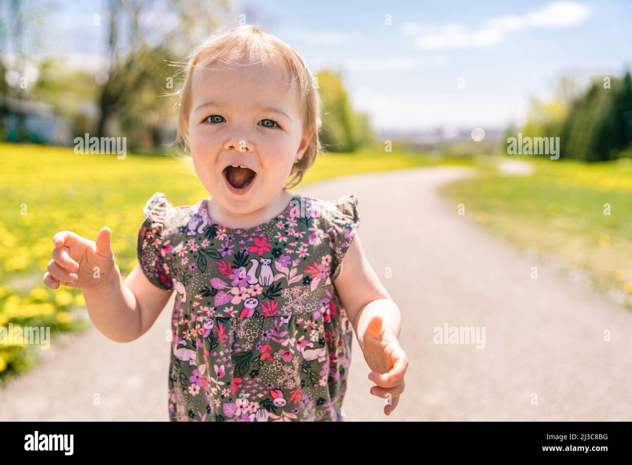 nice and Cute baby girl walking outdoors Stock Photo - Alamy