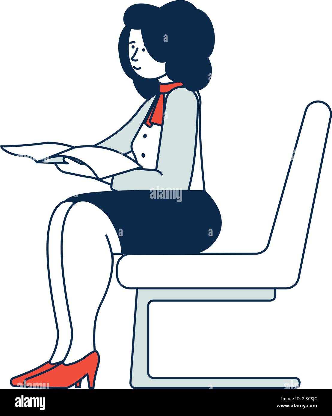 Sitting woman reading magazine. Waiting person character Stock Vector ...