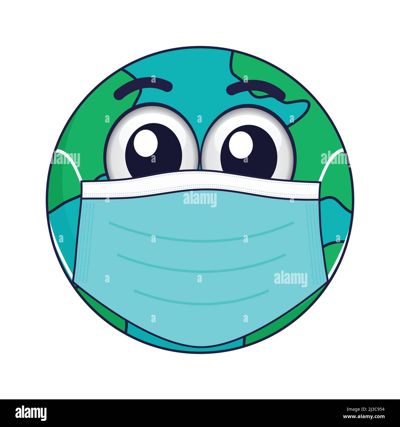 Earth cartoon with medical mask vector illustration isolated on white ...