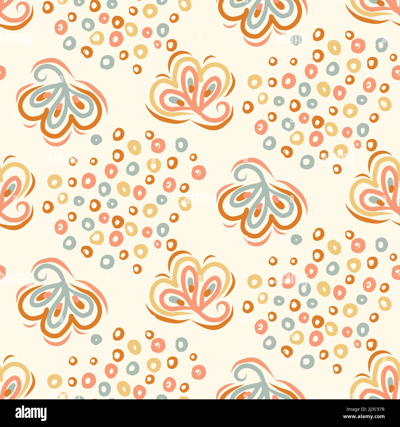 Natural chic boho flower seamless pattern in ditzy wildflower style. Hand drawn organic botanics ...