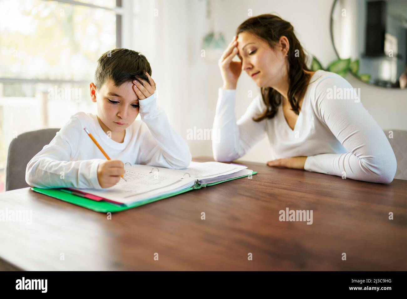 Woman studying home tired child hi-res stock photography and images - Alamy