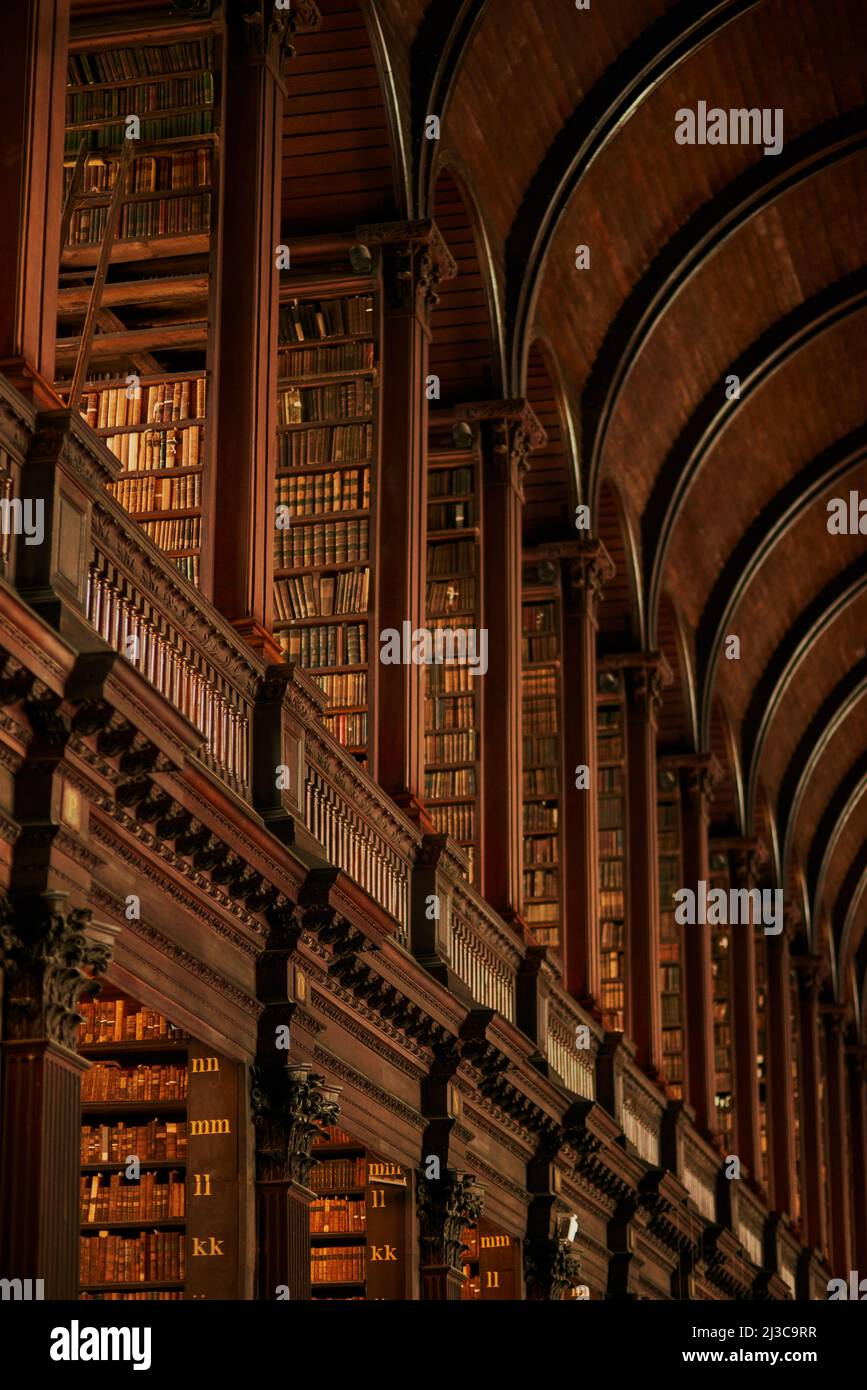 Rows and rows of books. Cropped shot of a large, vintage library full ...