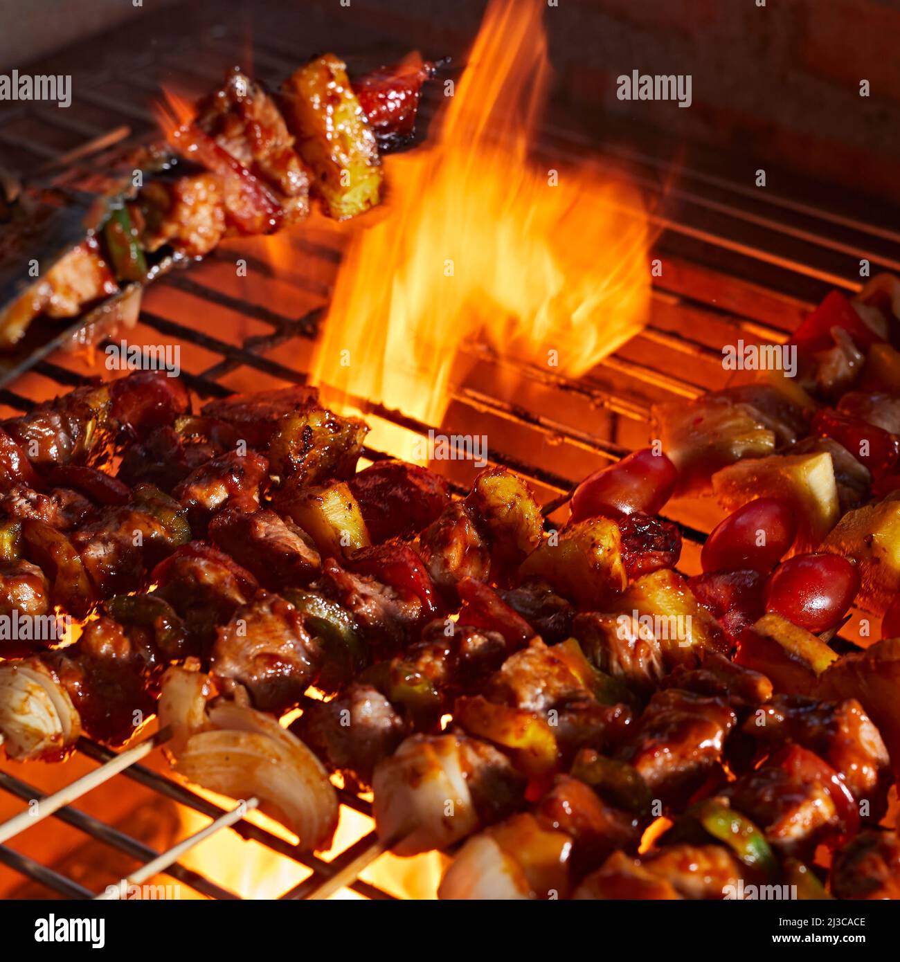 barbecue grill with smoke and flames in the kitchen Stock Photo - Alamy