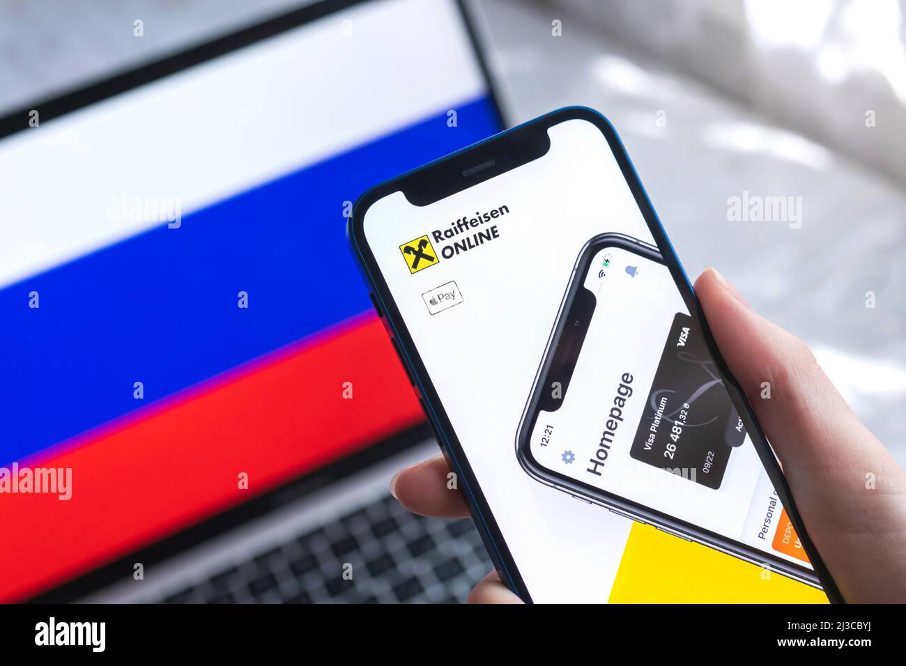 SPB, Russia - April 7, 2022: Raiffeisen mobile banking app in Russia ...