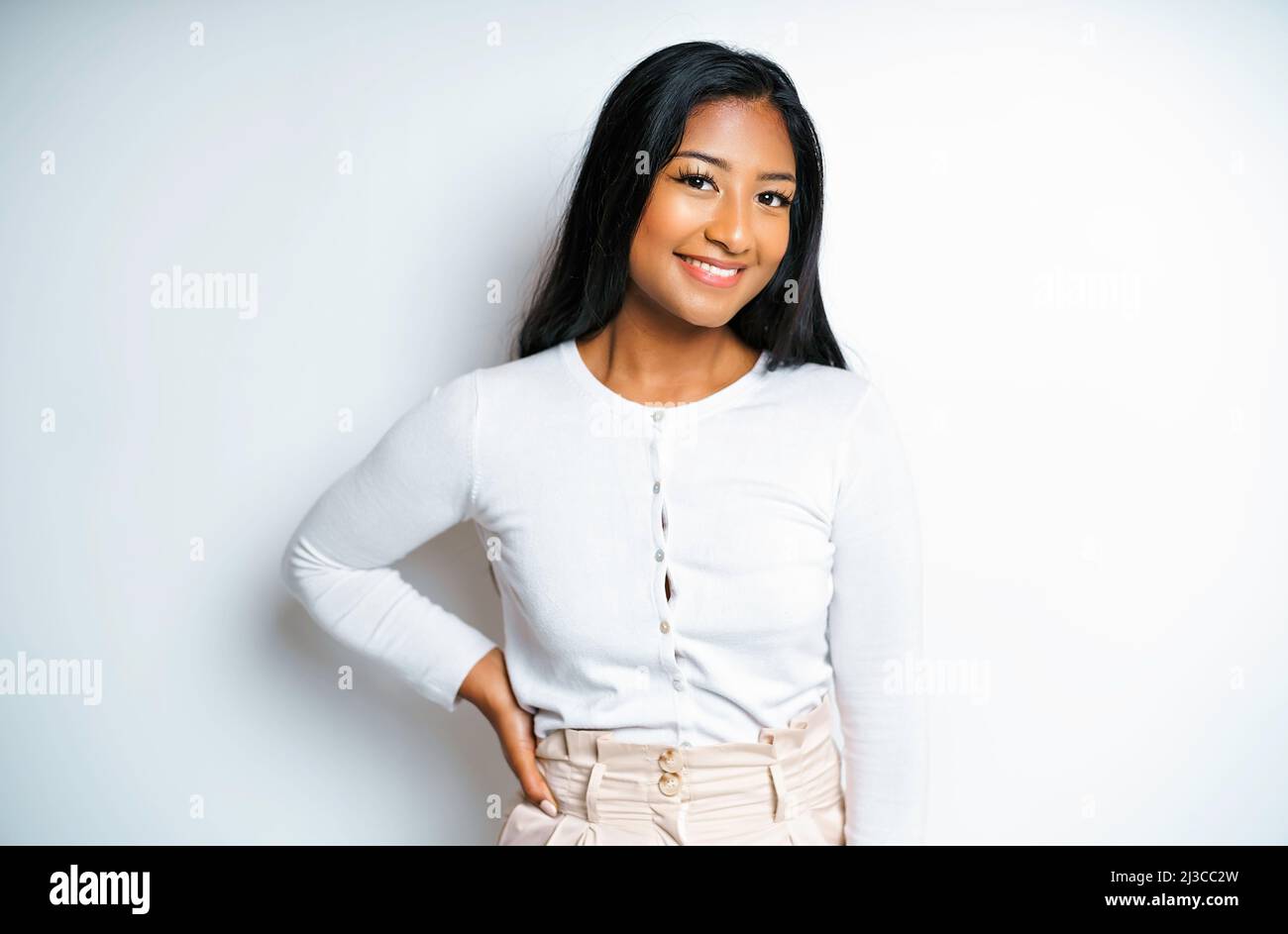 nice white background portrait of beautiful young black woman Stock ...