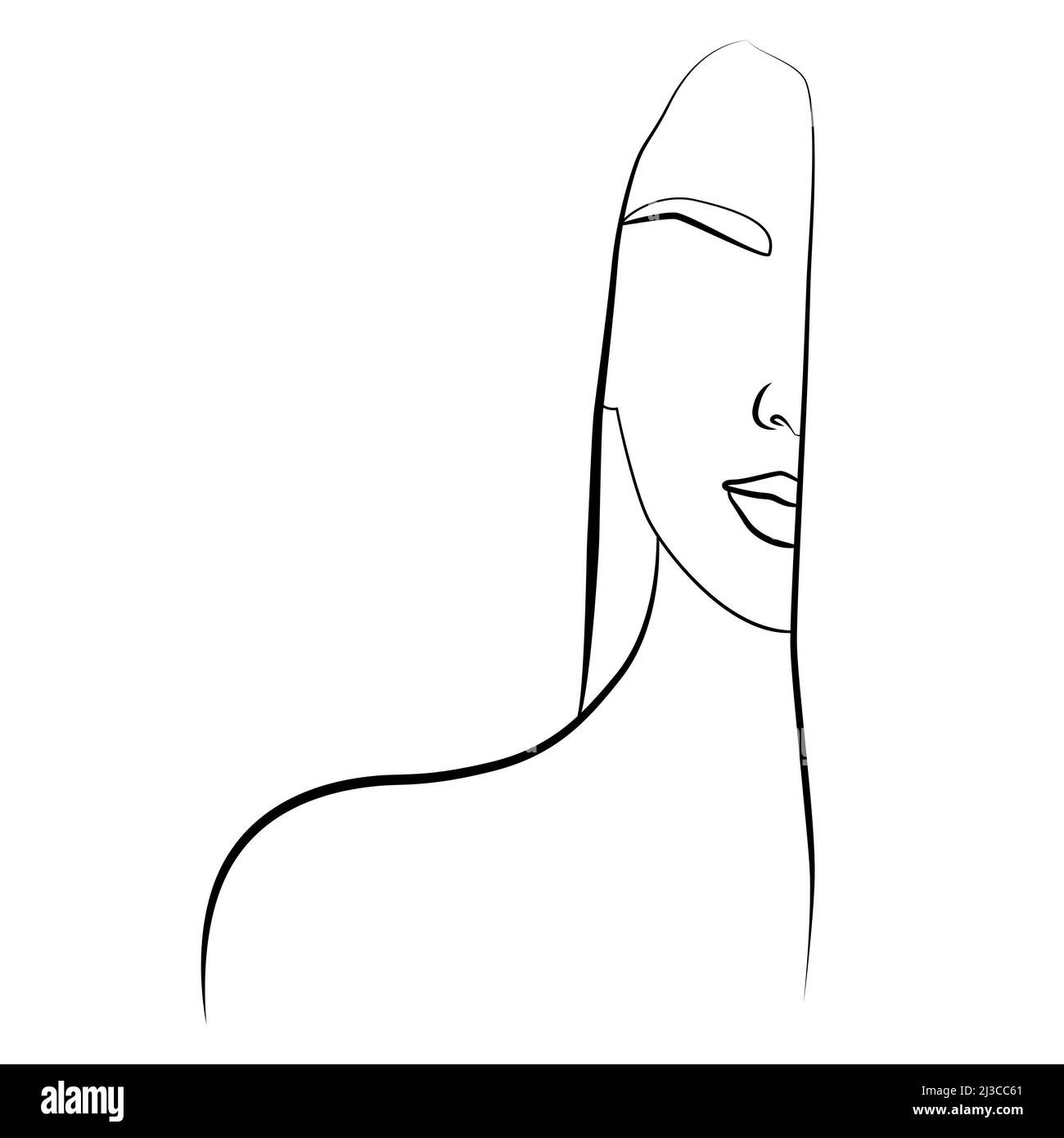 Portrait. A woman's face and colored spots. A continuous line of a ...