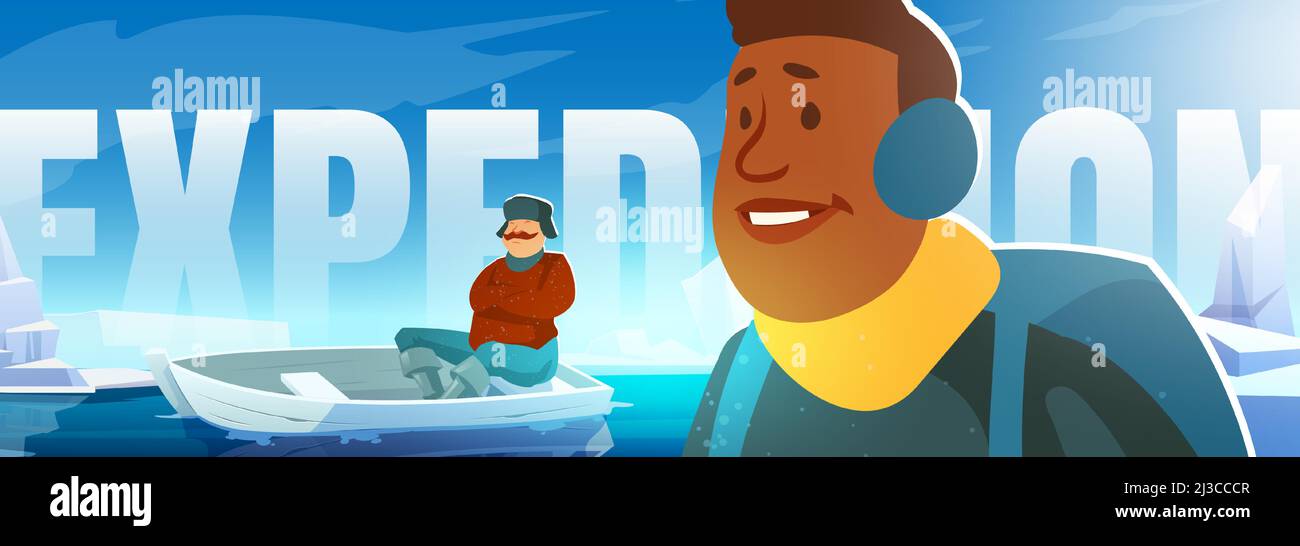 Expedition banner with people on glacier in arctic. Concept of ...