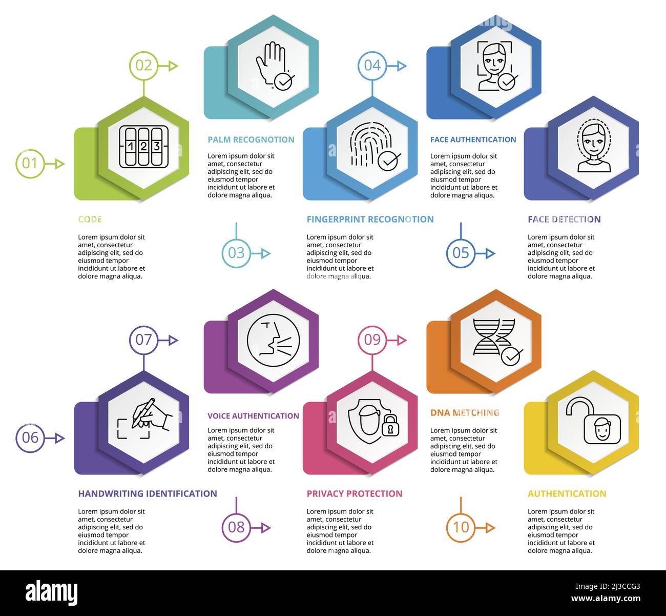 Infographic Authentication template. Icons in different colors. Include ...