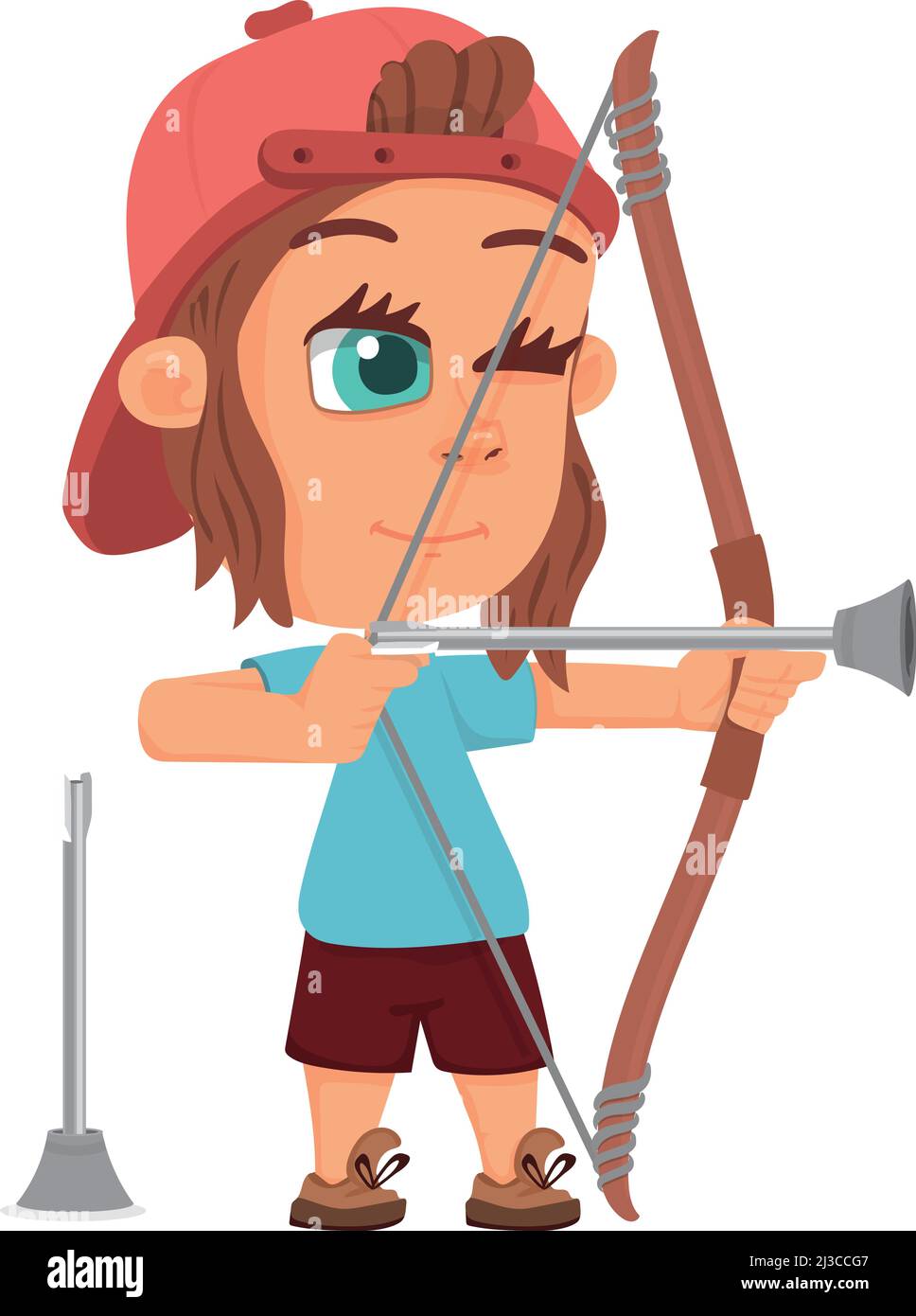 Boy with bow and arrow. Cartoon kid archer. Child sport Stock Vector Image & Art - Alamy