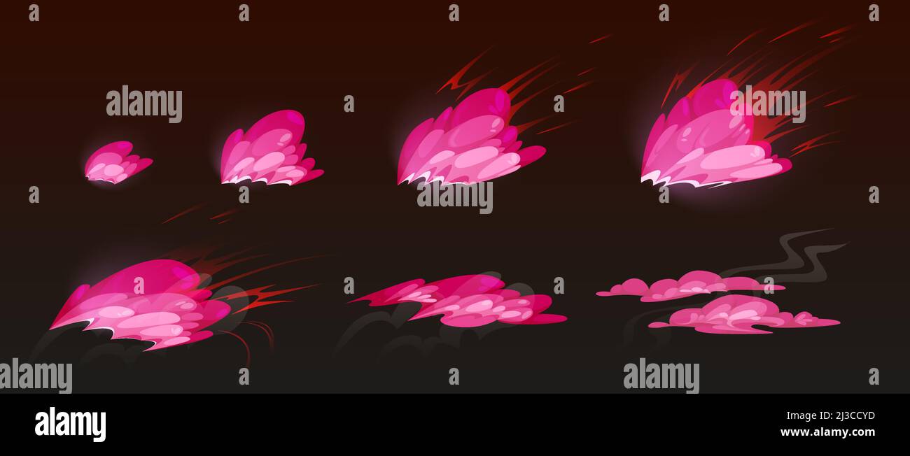 Pink burst sprites for game or animation. Vector storyboard of cartoon ...