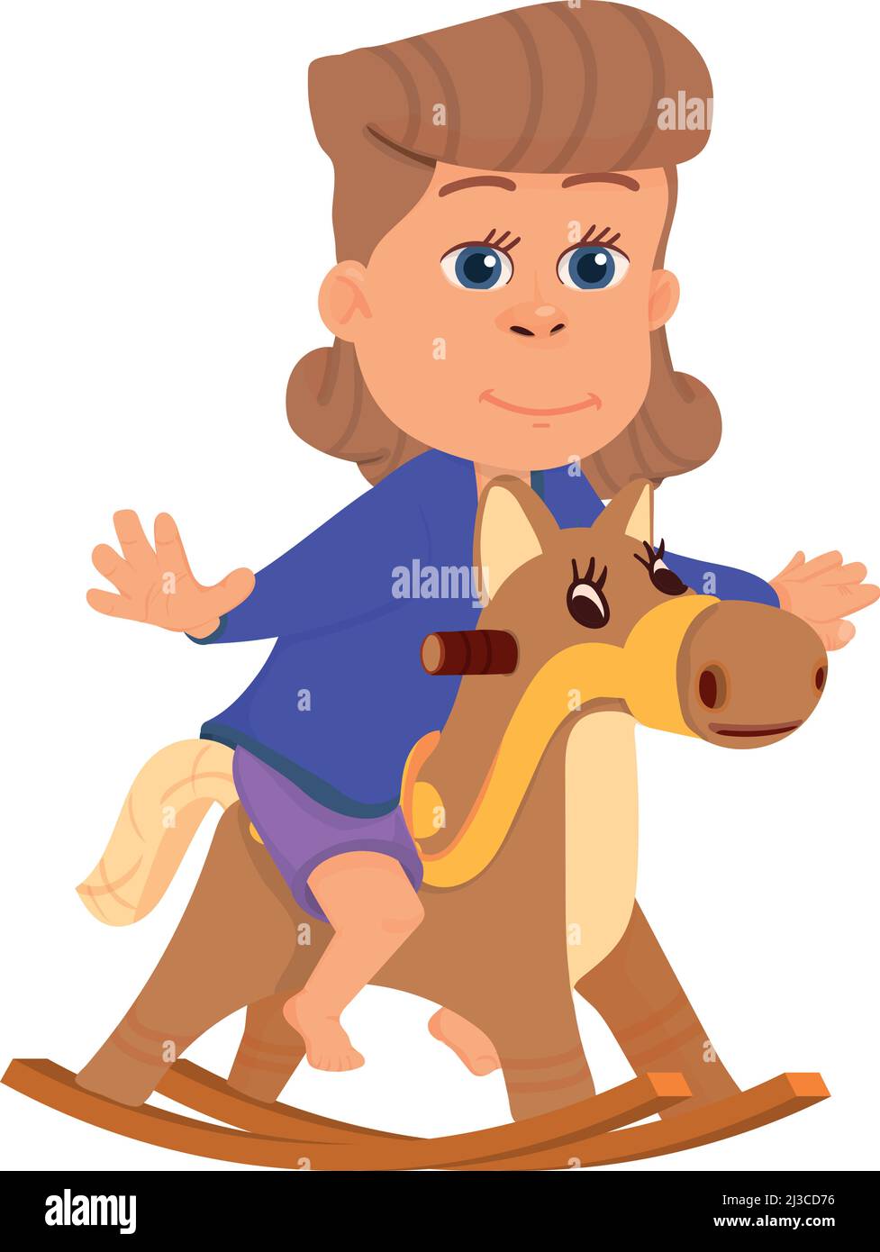 Kid riding rocking horse. Lovely cartoon girl character Stock Vector ...