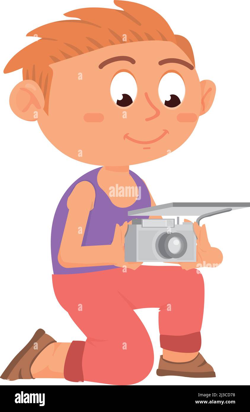 Boy making photo with camera. Cute smiling kid Stock Vector Image & Art ...