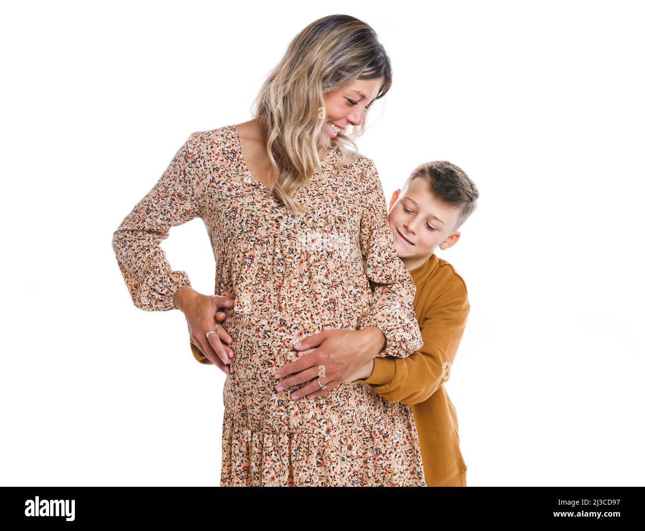 young pregnant woman with child touch belly Stock Photo - Alamy