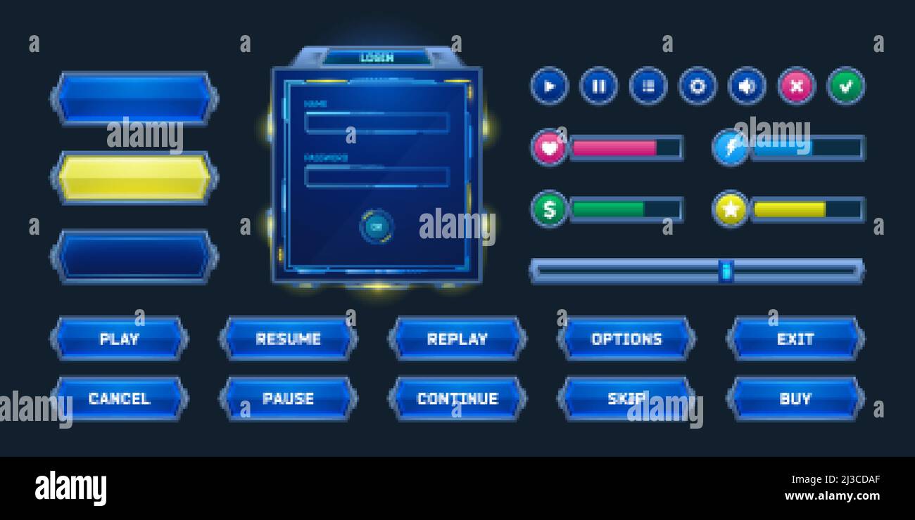 Game Buttons And Frames In Sci Fi Style Design Elements Menu And Assets For User Interface