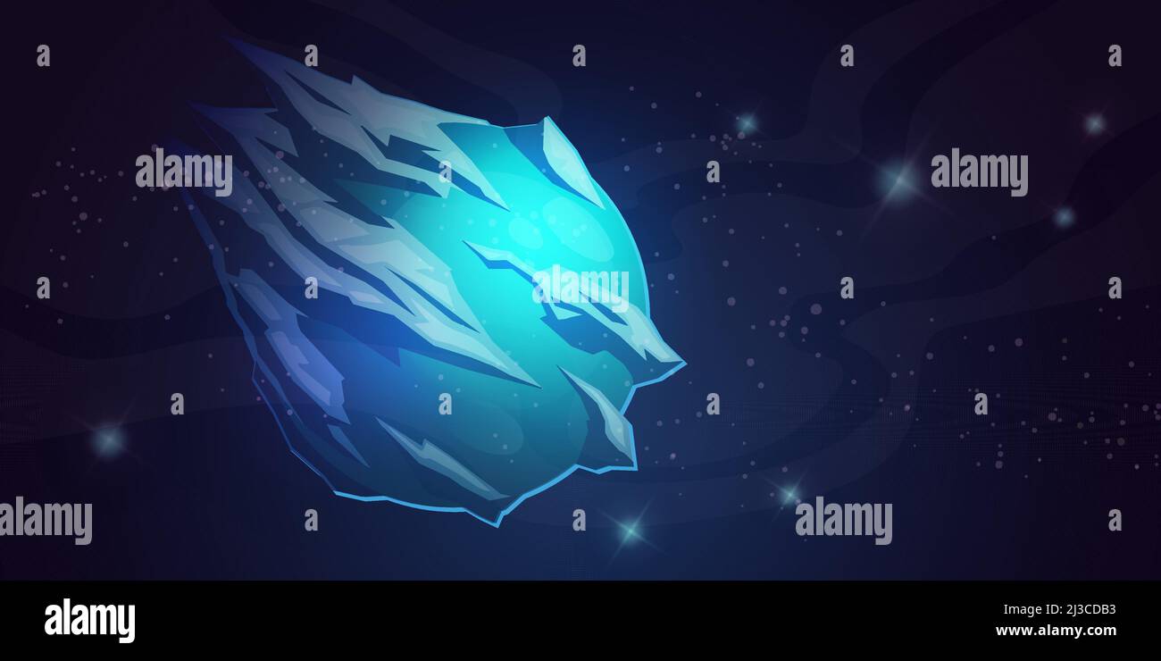 Ice planet in space, galaxy comet with crystal surface, blue frozen ...