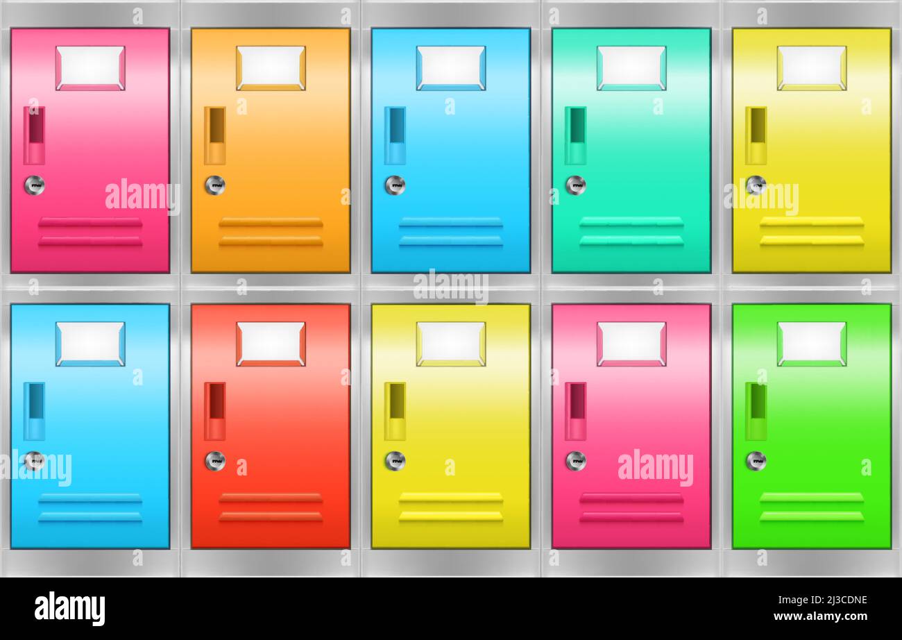 Steel locker cabinet with colored compartments for storage room, school ...