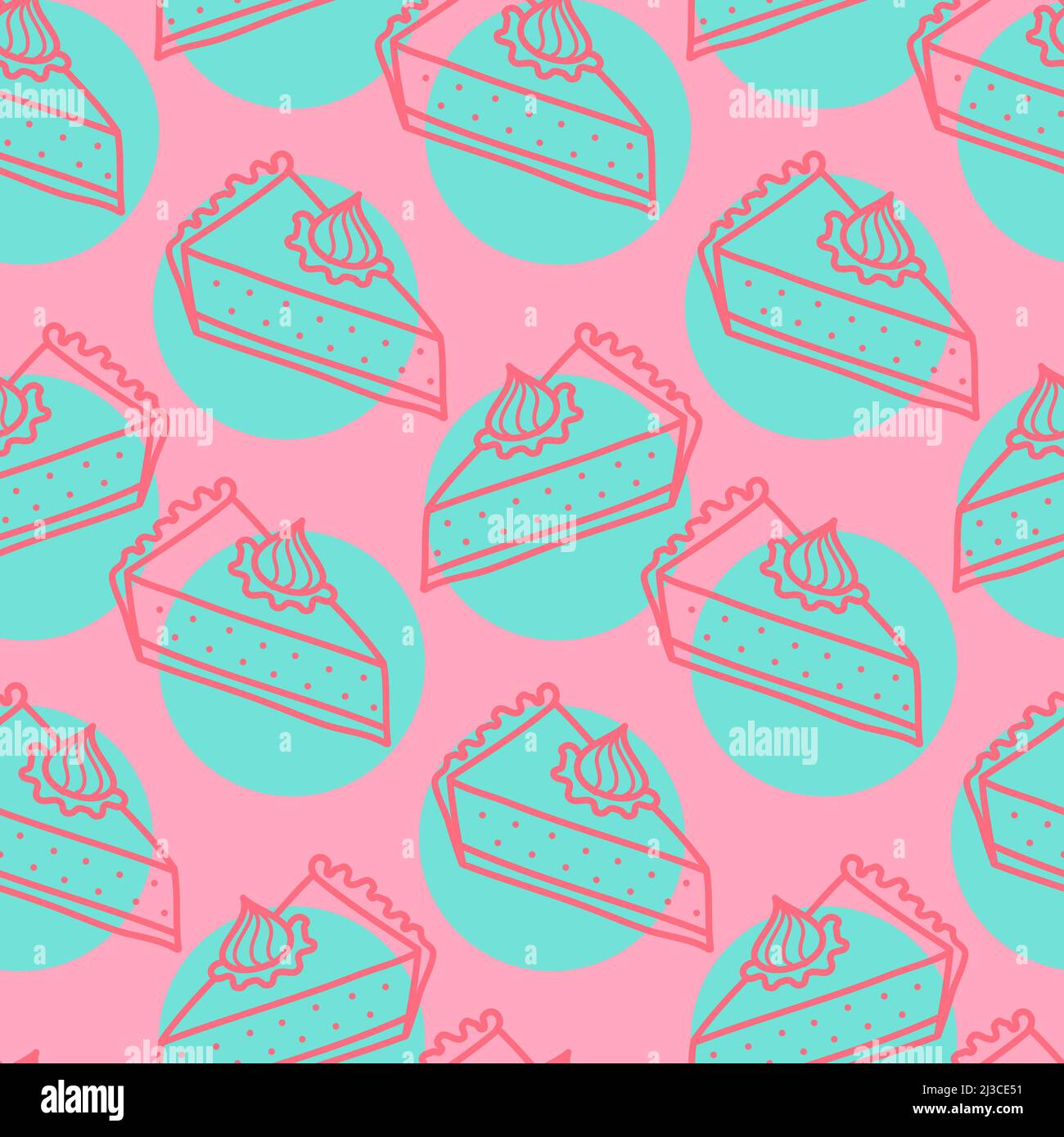 Seamless pattern of a piece of cream cake, pink rose color. Pattern for ...