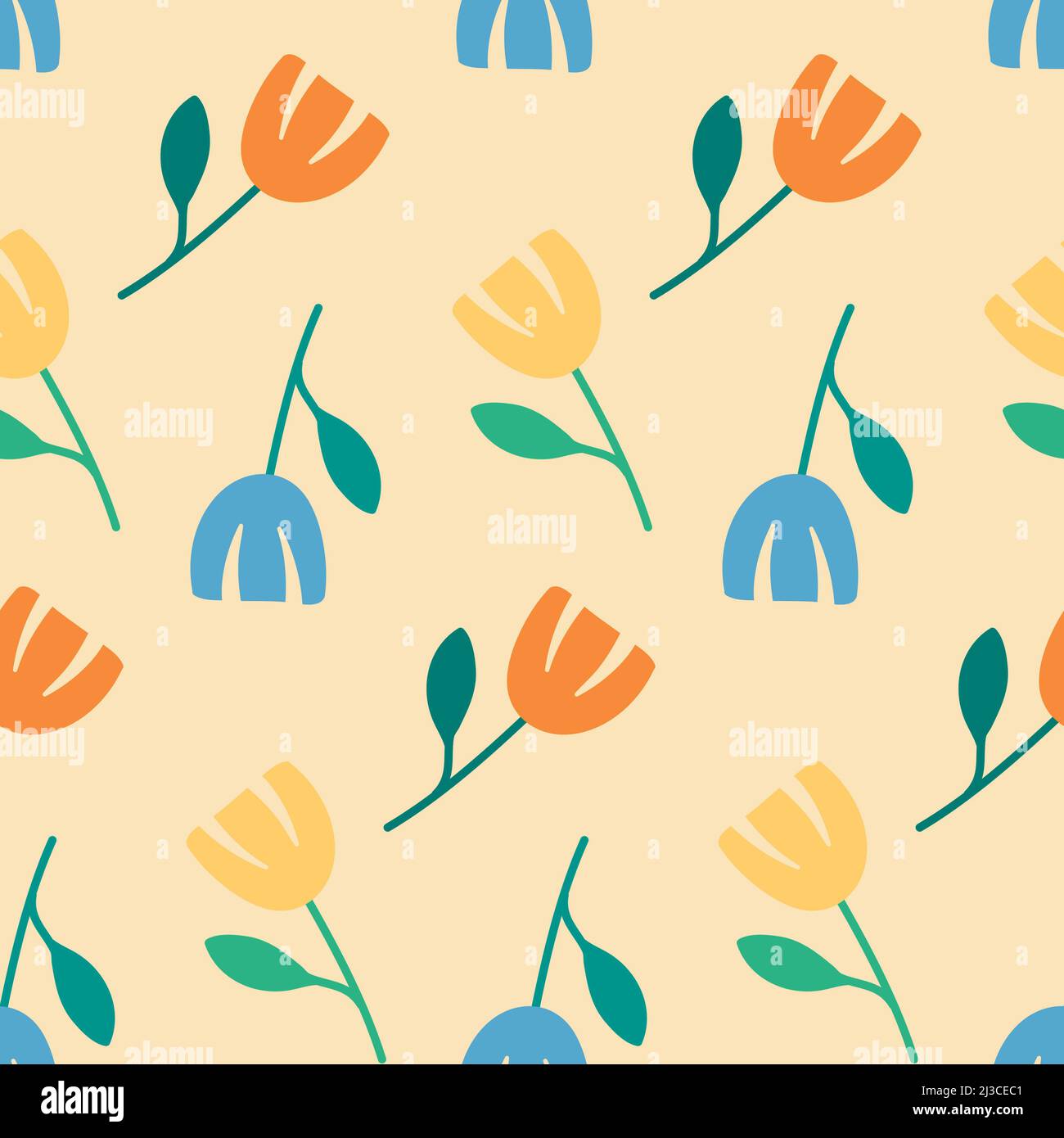 Seamless pattern yellow tulip flower flat on a yellow background ...