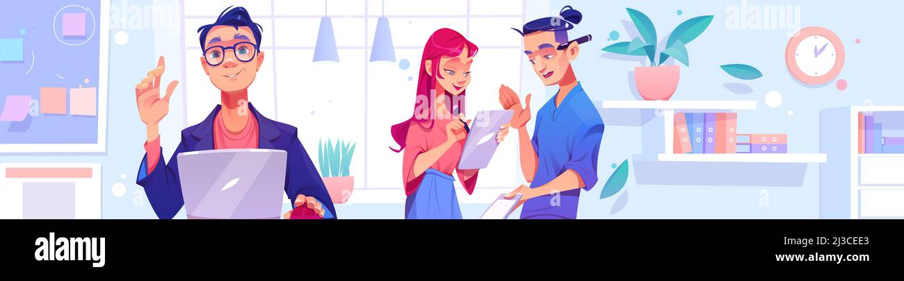 People work in office. Concept of teamwork, modern workspace, creative ...