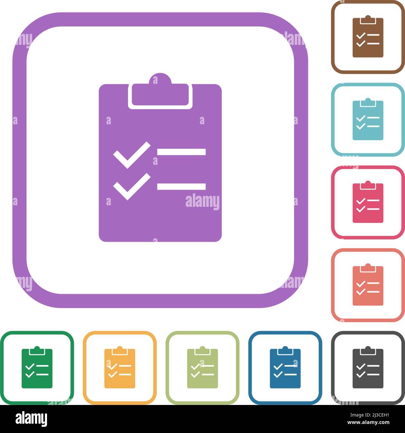 Checklist solid simple icons in color rounded square frames on white ...