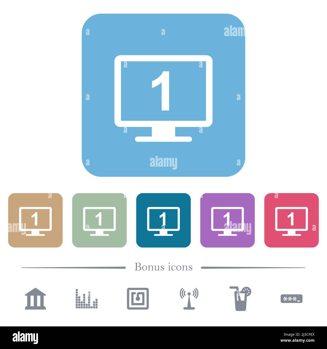 Primary display white flat icons on color rounded square backgrounds. 6 ...