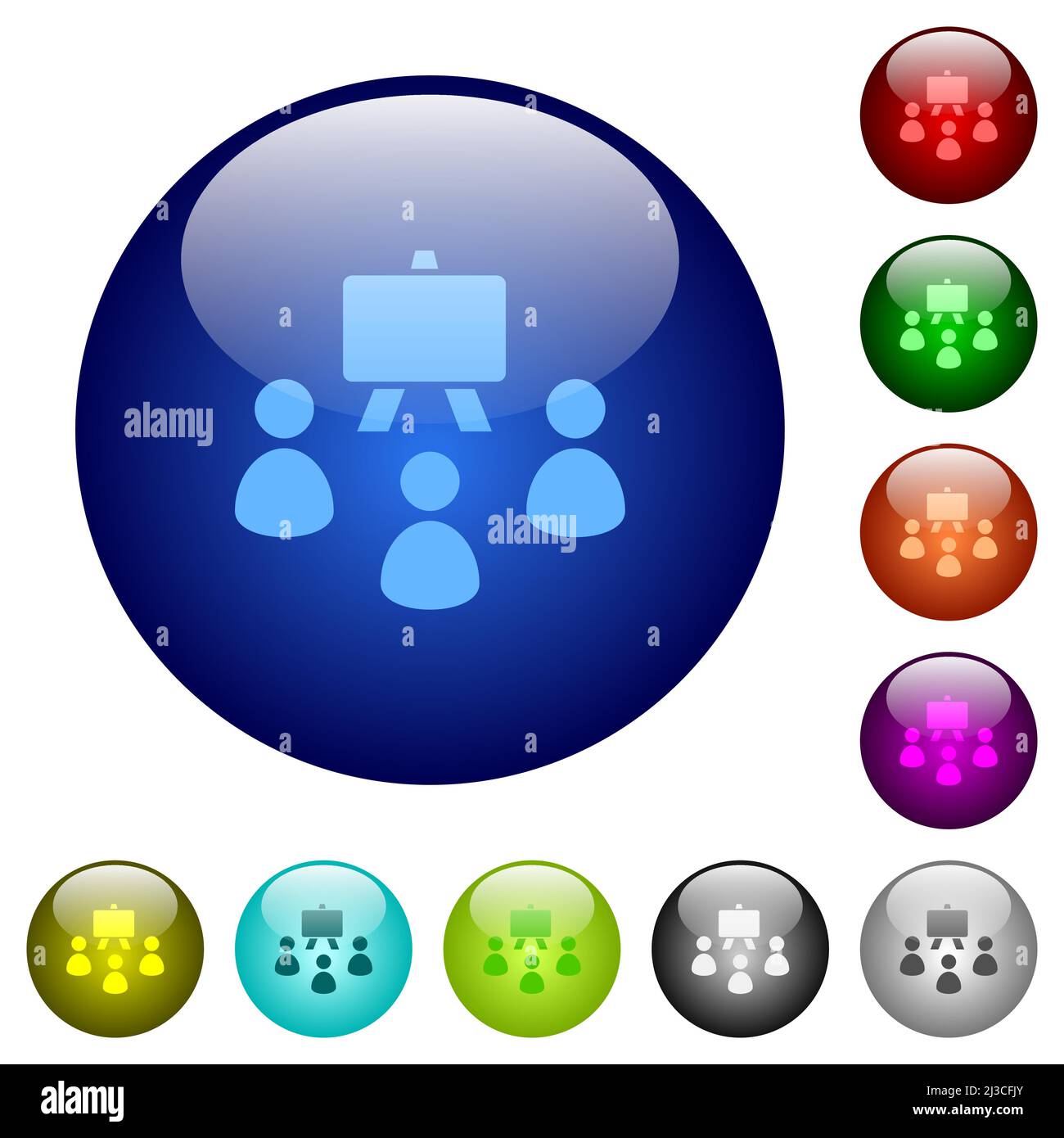 Classroom solid icons on round glass buttons in multiple colors ...