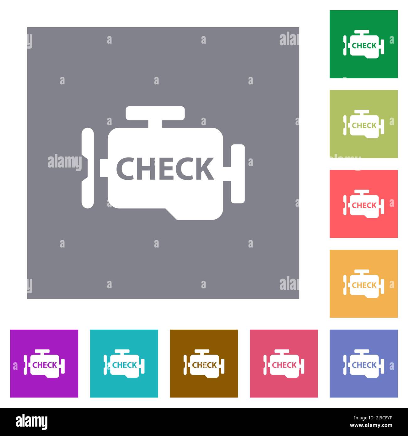 Check engine symbol flat icons on simple color square backgrounds Stock ...