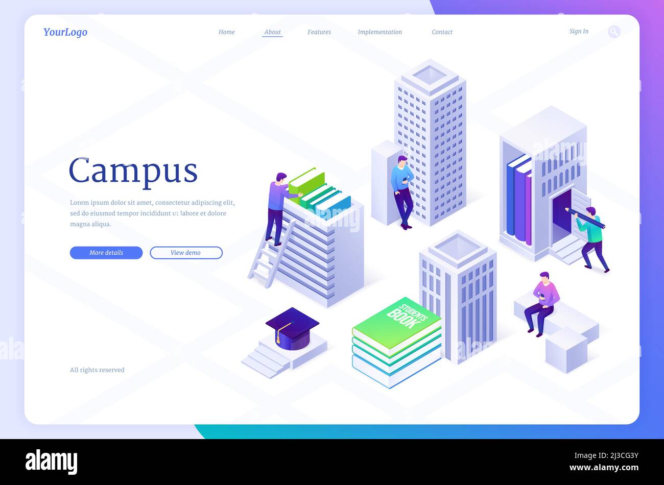 Campus isometric landing page. Education in university or college ...