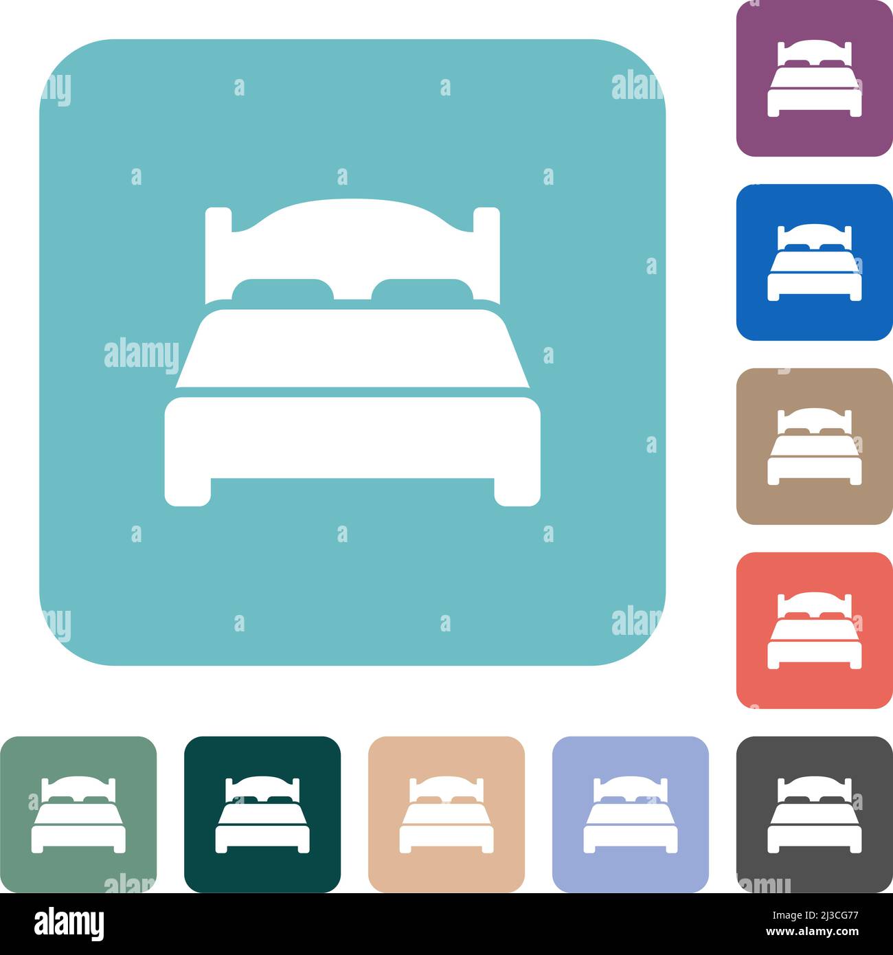 Double bed white flat icons on color rounded square backgrounds Stock ...