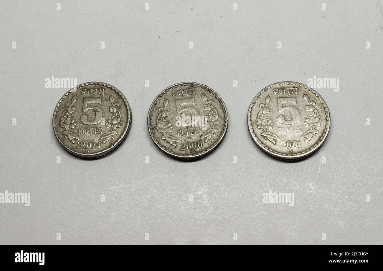 old five Rupees Coin, Indian Currency, Money,five rupees coin. with ...