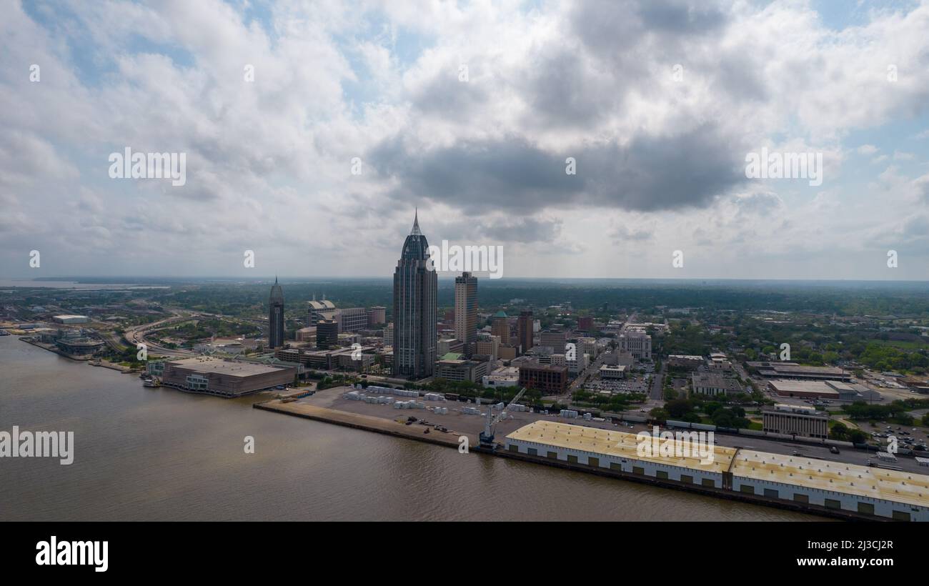 Aerial view of the downtown Mobile, Alabama waterfront skyline Stock ...