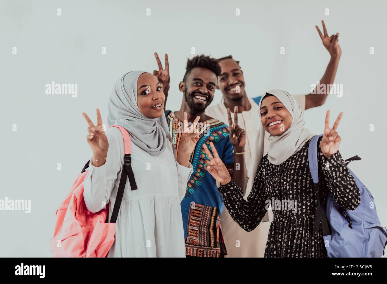 Group of happy african students having conversation and team meeting ...