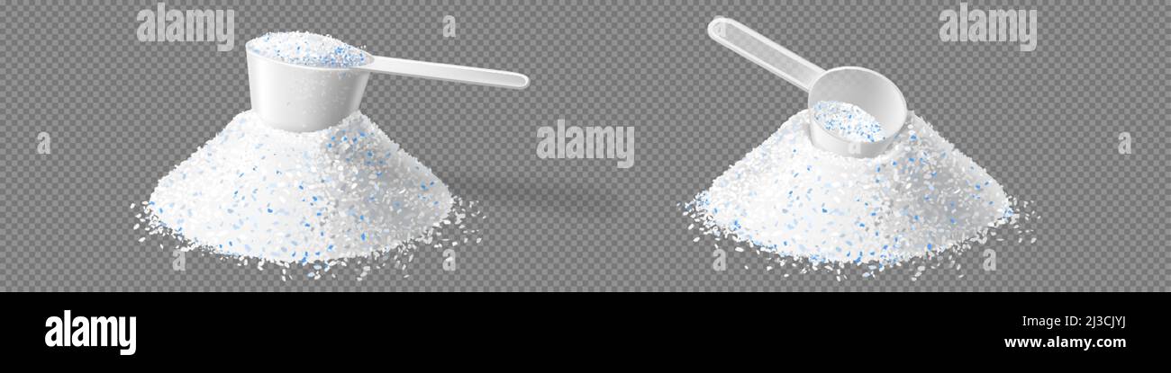 Washing powder piles with measuring scoop isolated on transparent ...