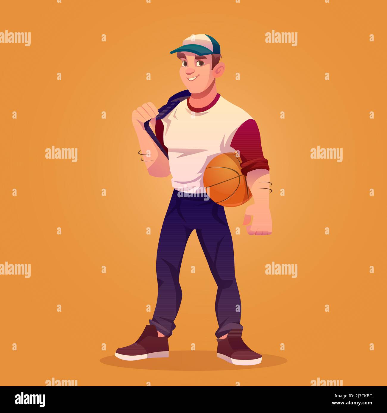 Basketball player with ball, sportsman. Vector cartoon illustration of ...