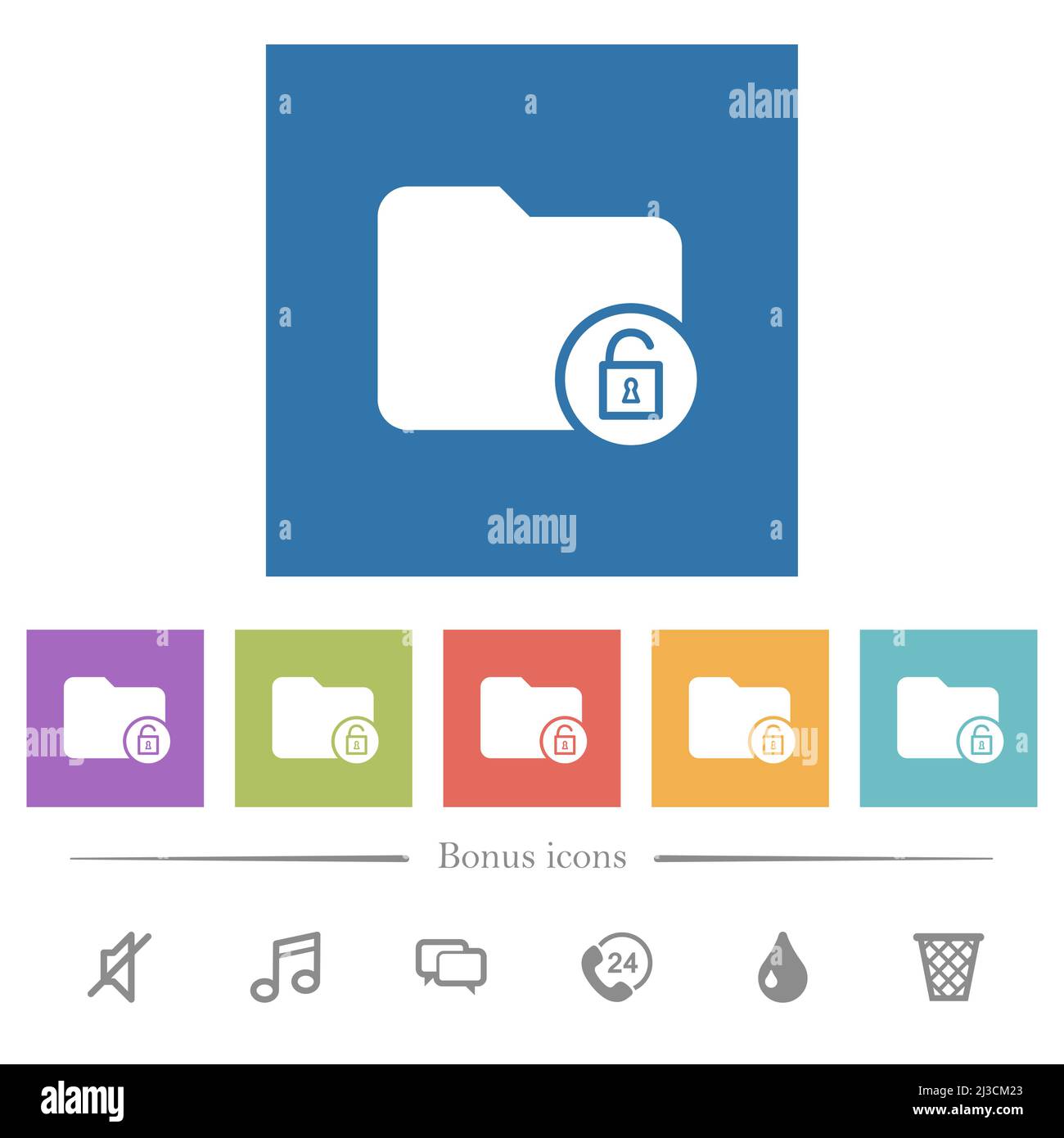Unlock directory flat white icons in square backgrounds. 6 bonus icons ...