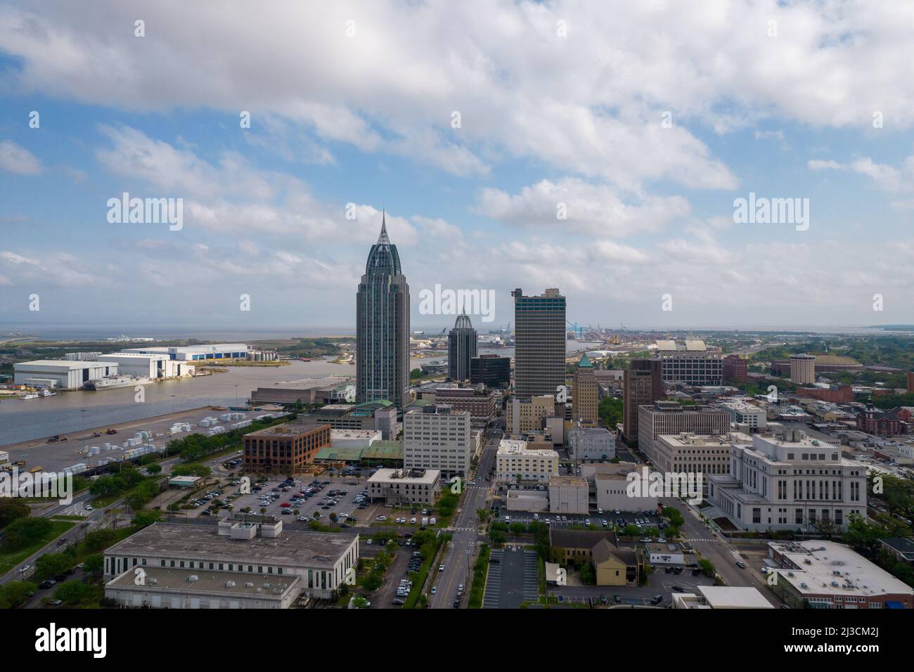 Aerial view of the downtown Mobile, Alabama waterfront skyline Stock ...