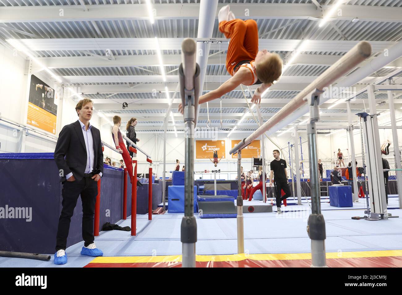HeereNVEEN - Gymnast Epke Zonderland looks at the training of young gymnasts during the opening ...