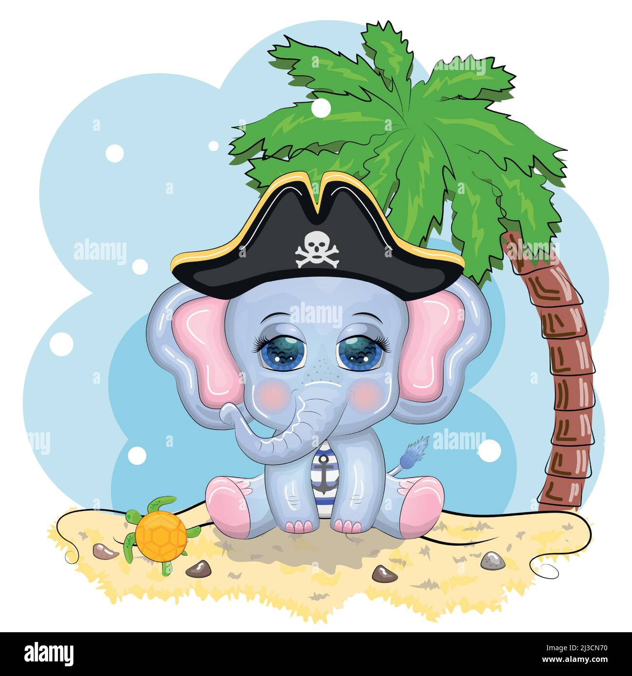 Elephant pirate, cartoon character of the game, wild animal in a ...