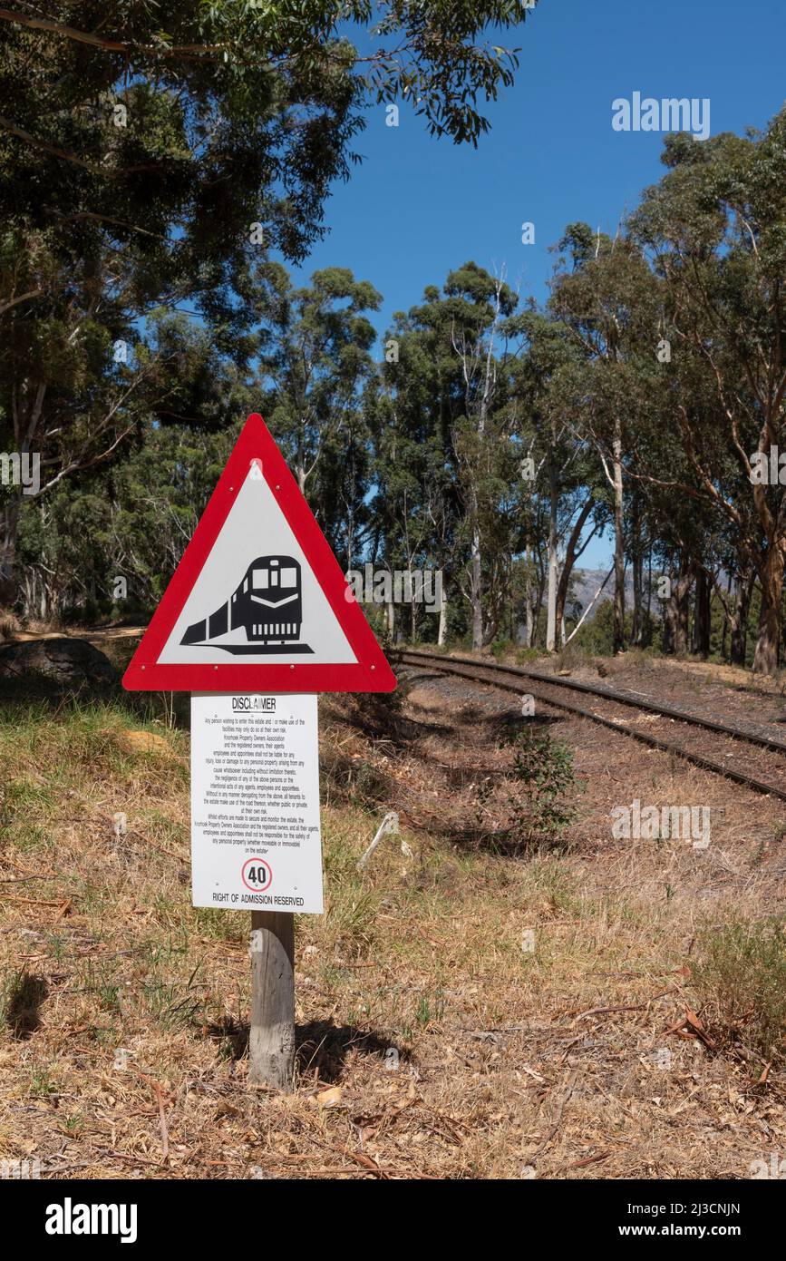 , train warning sign alongside track Stock Photo - Alamy