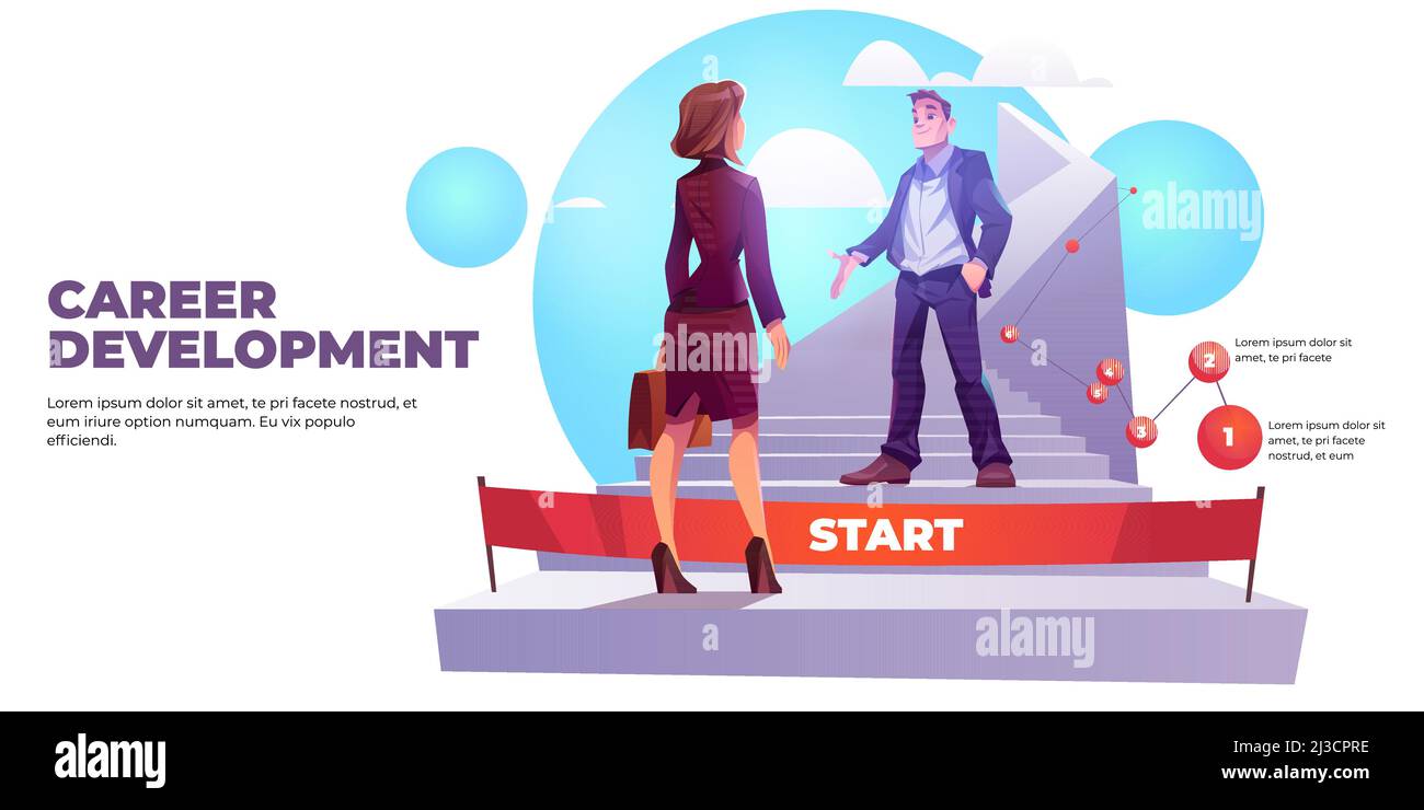 Career development poster with girl worker and ladder to professional ...