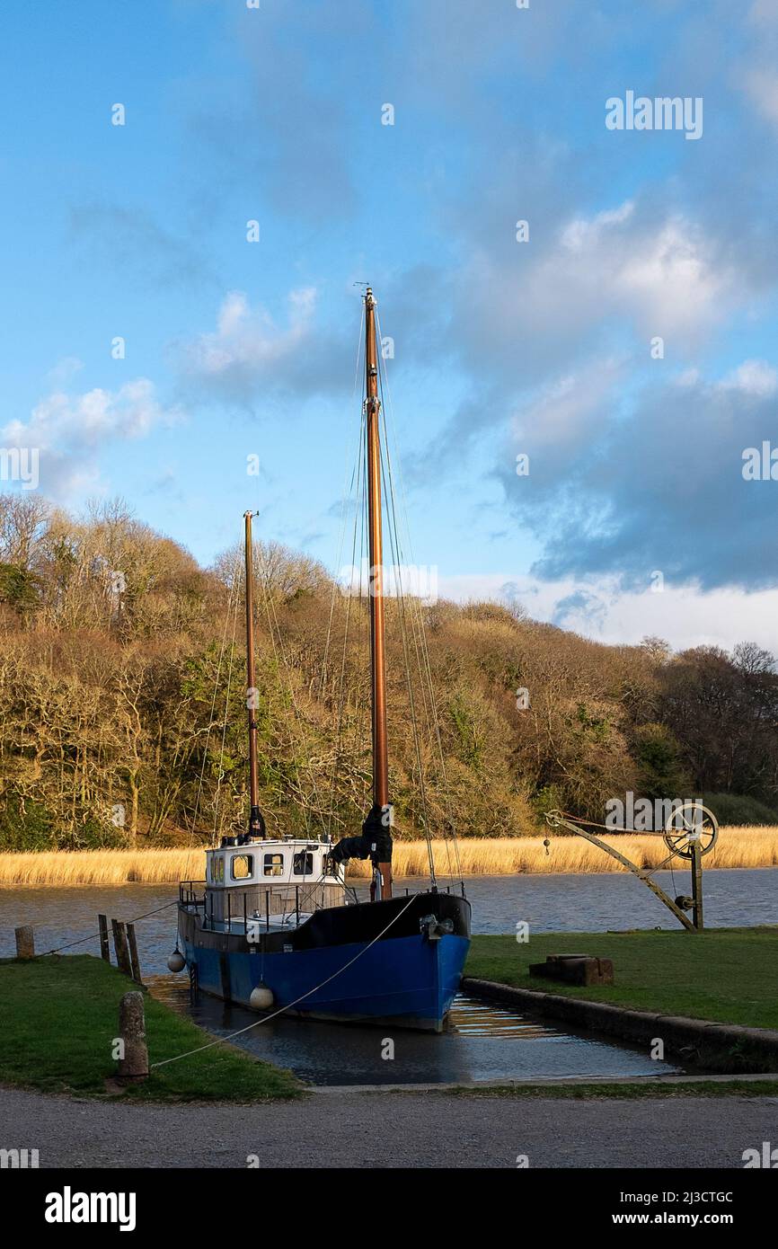 Motor, sailing barge Little Charly moored at Cotehele Quay Stock Photo ...