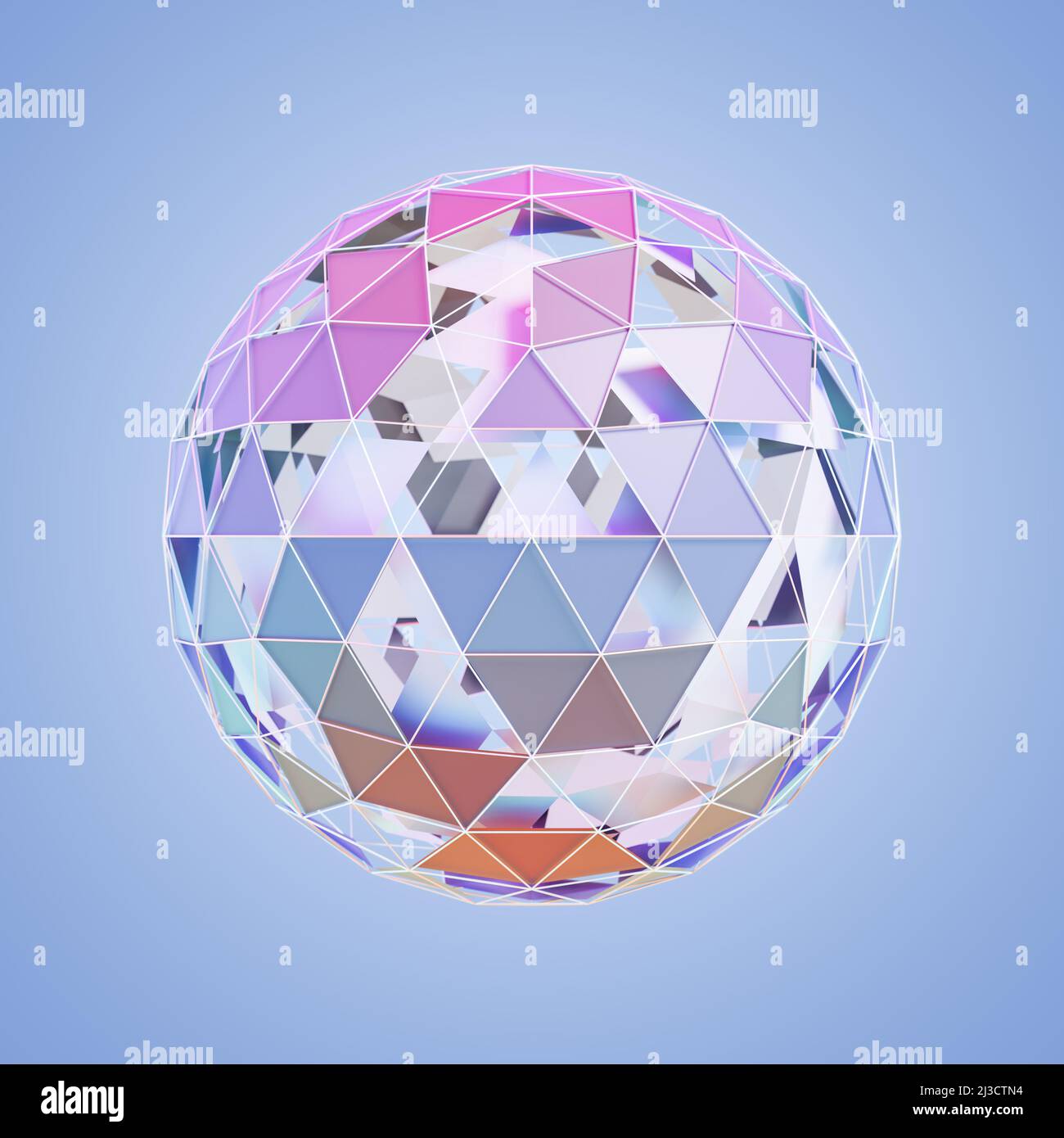 Abstract sphere consisting of rimmed triangles wirh some missing. Blue ...